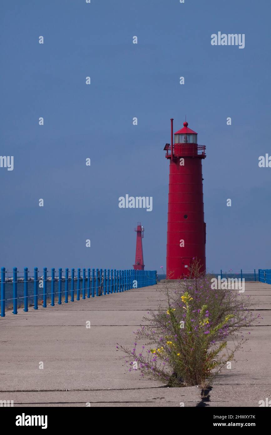 Muskegon Pier Lighthouse Along Lake Michigan Stock Photo - Alamy