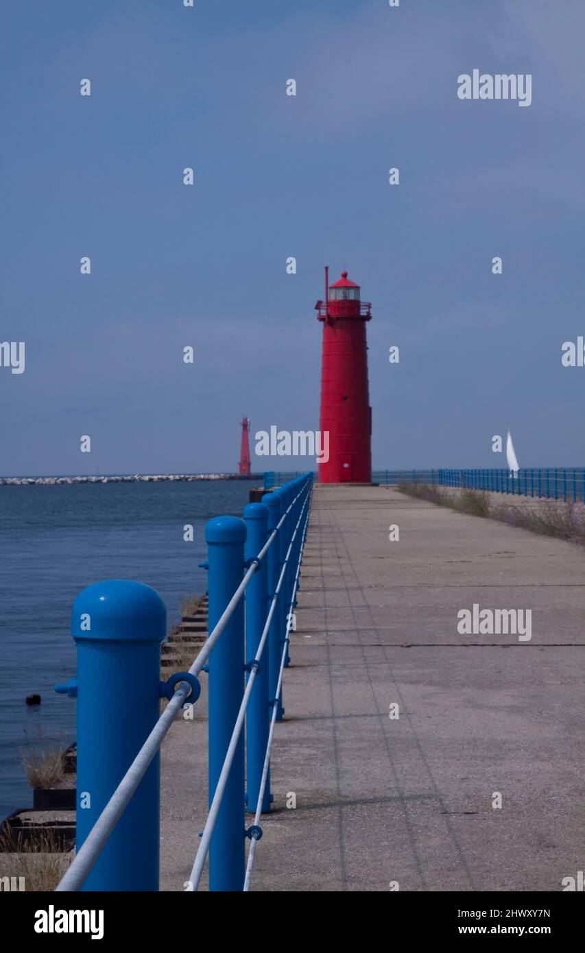 Muskegon Pier Lighthouse Along Lake Michigan Stock Photo - Alamy