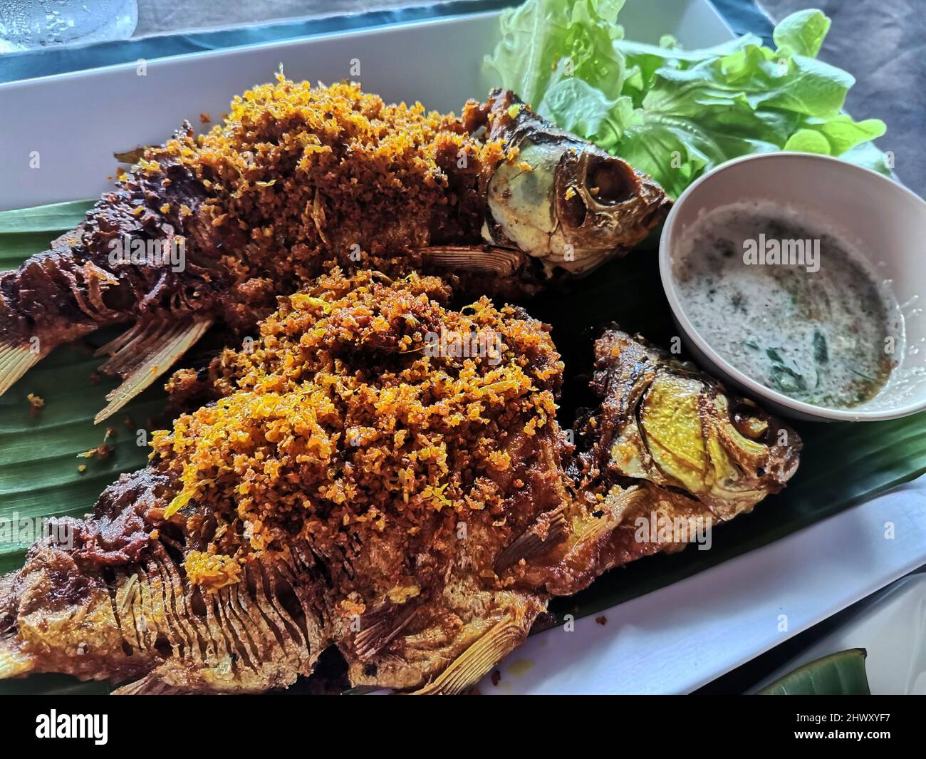 Traditional local cuisine thai food deep fried crispy thai carp with ...