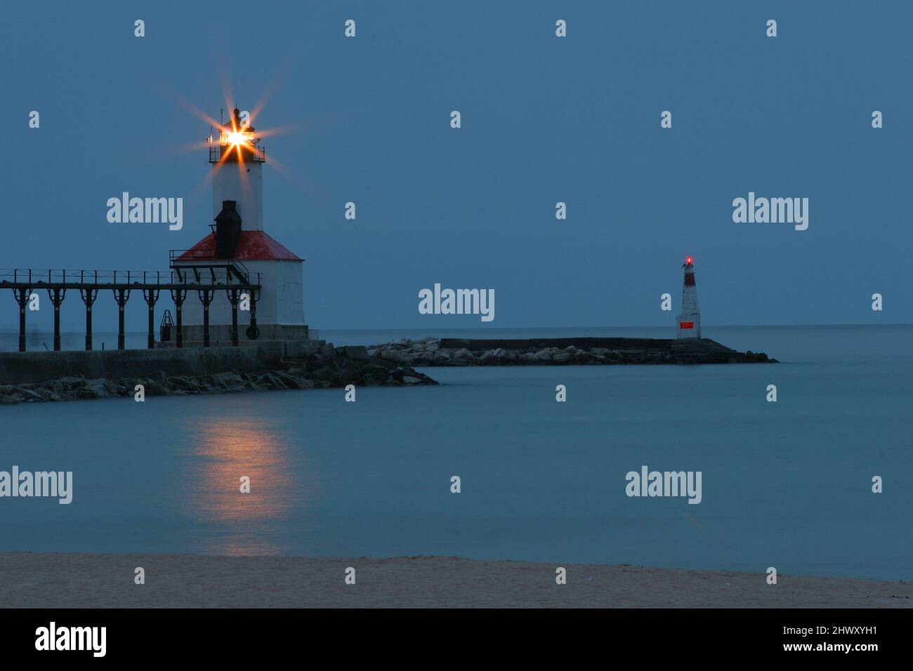 Michigan City Pier Lighthouse Along Lake Michigan Stock Photo - Alamy