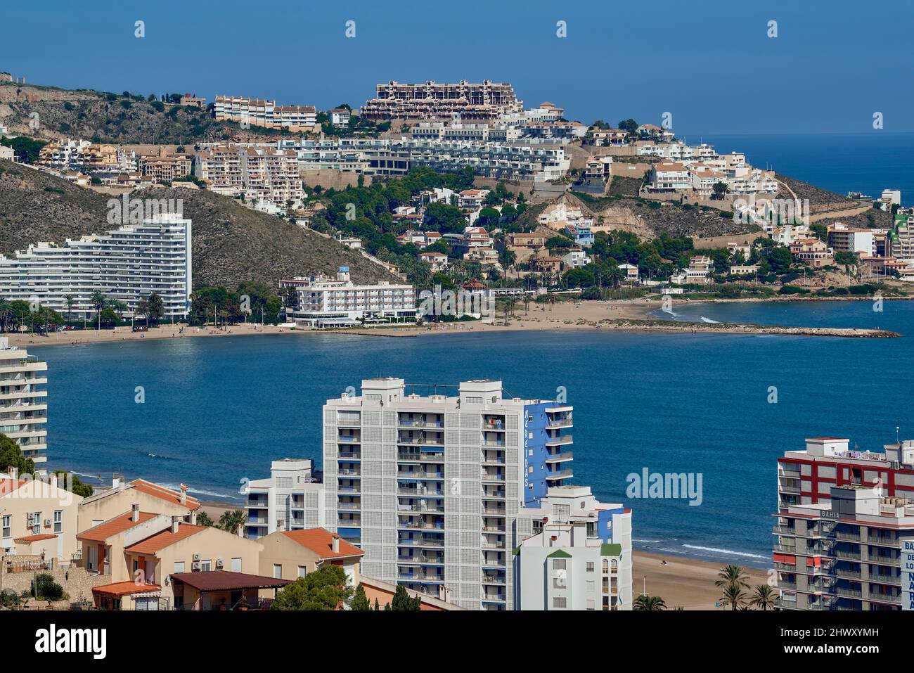Aerial view of the tourist city of Cullera in the province of Valencia ...