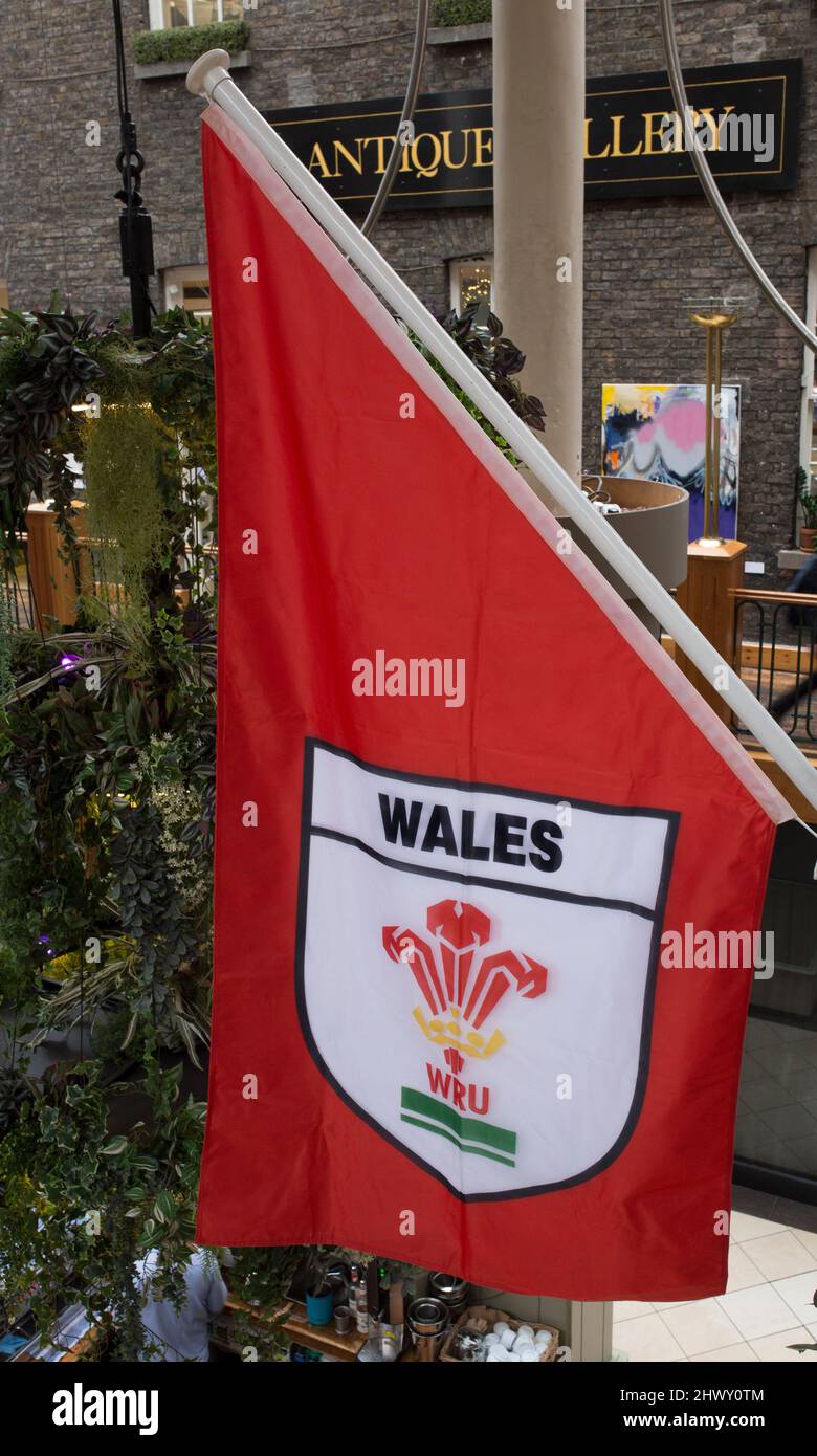 Dublin, Ireland - Feb 7th, 2020: Wales Rugby flag displayed during Six ...