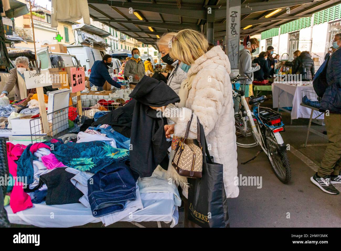 Florence, Italy, Crowd People Shopping in Local Flea Market, Saint ...