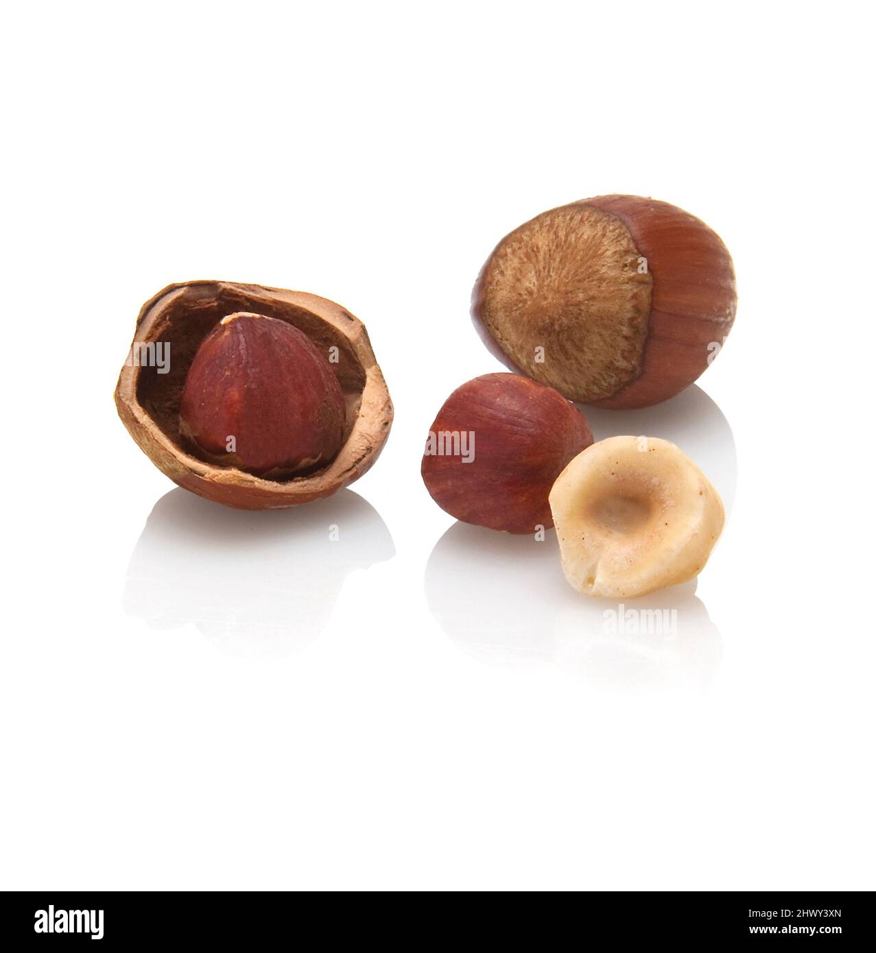 some hazelnuts, whole and without shell,isolated on a white background ...