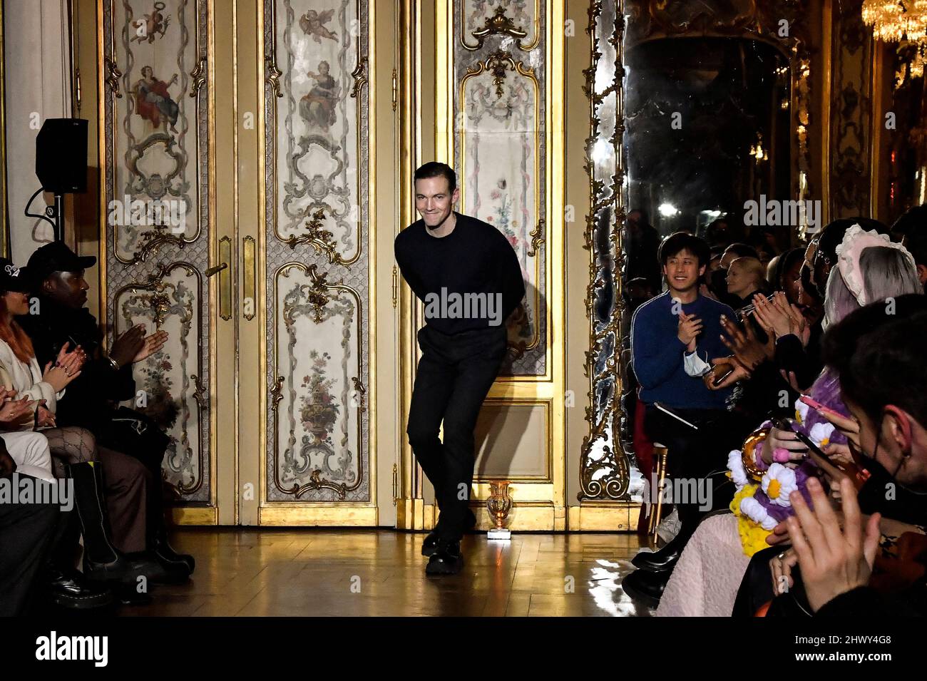 Designer Kevin Germanier walks on the runway at the Germanier fashion ...