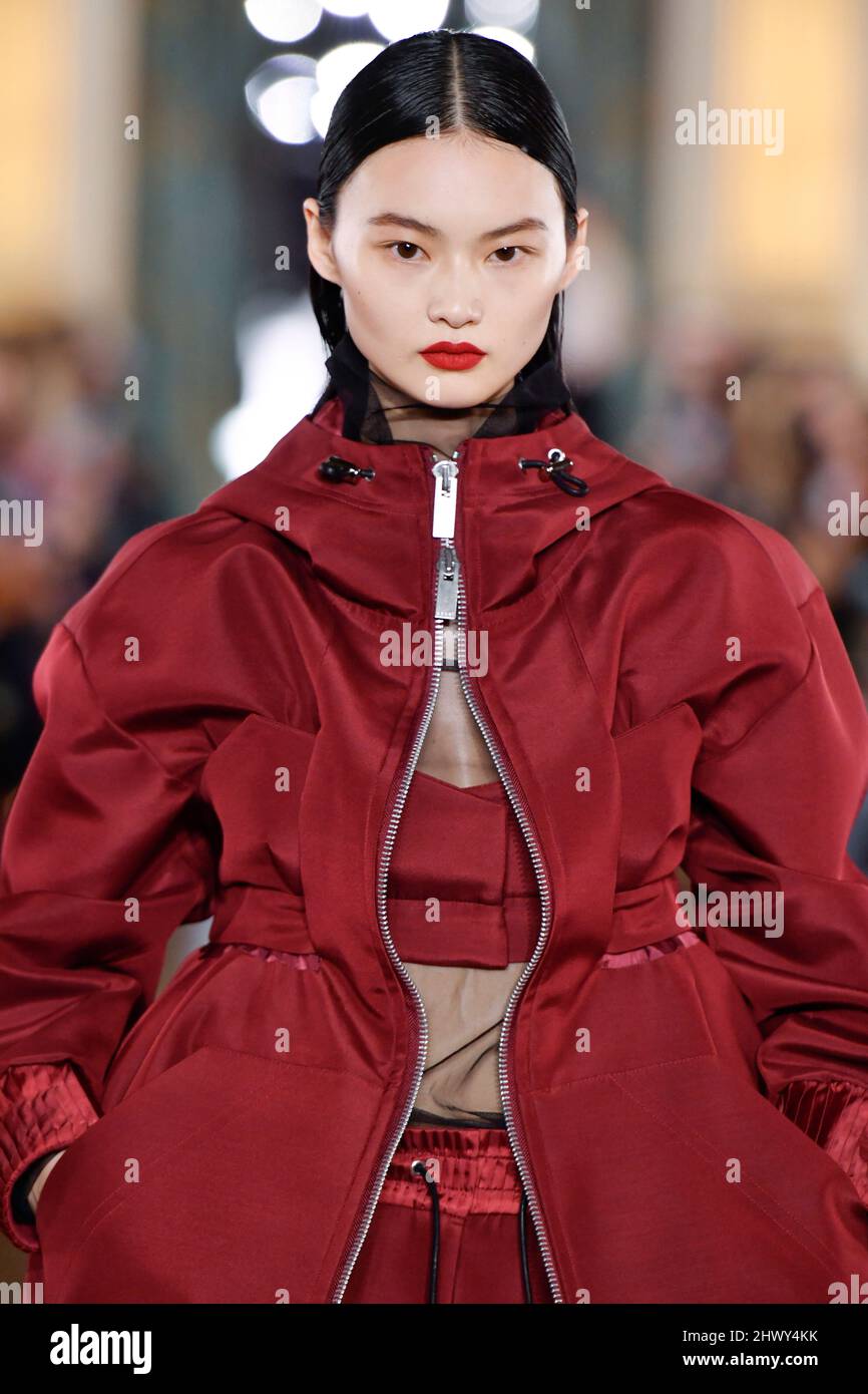 Model He Cong walks on the runway at the Sacai fashion show during Fall ...