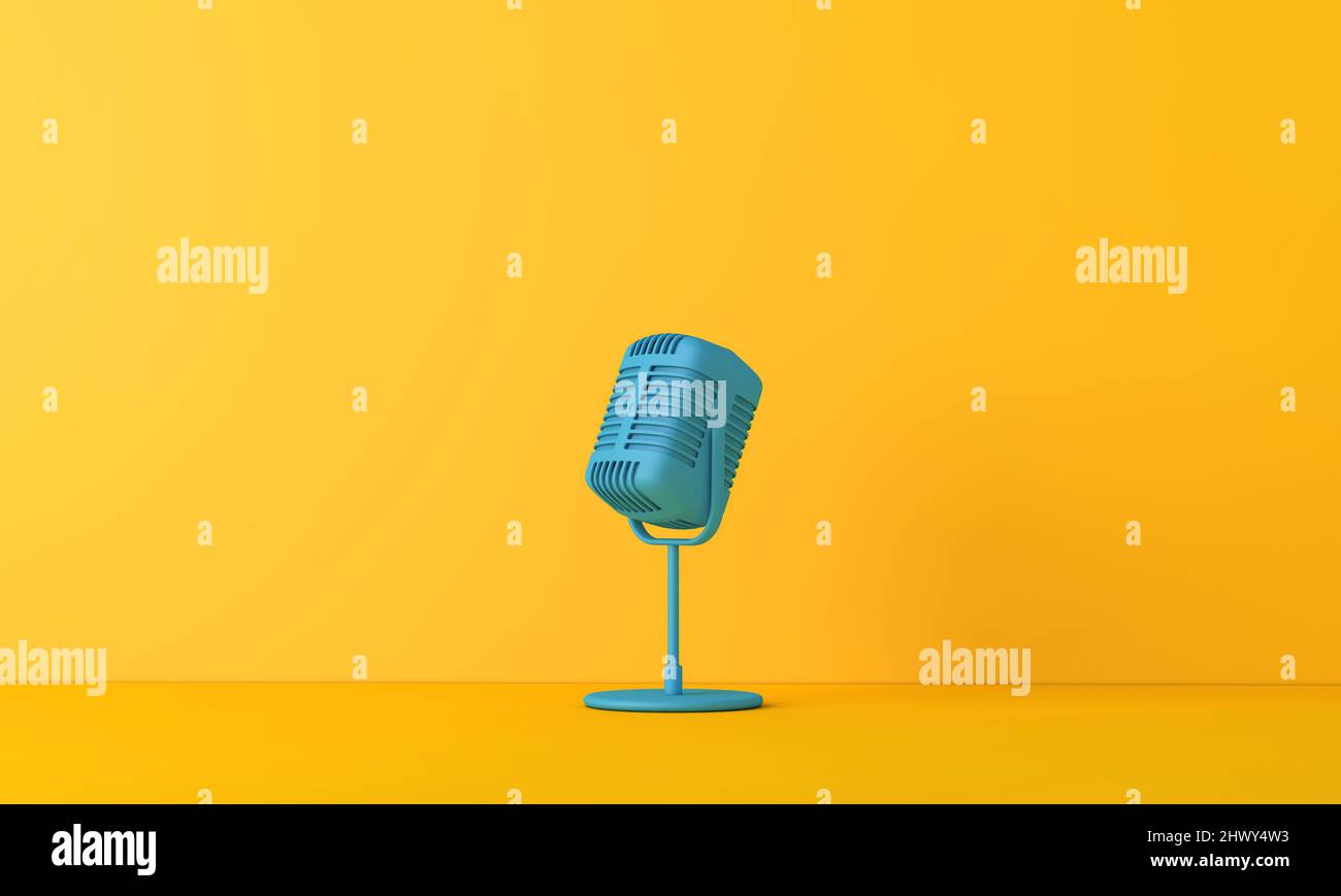Vintage style microphone against a plain bright yellow background. 3D ...