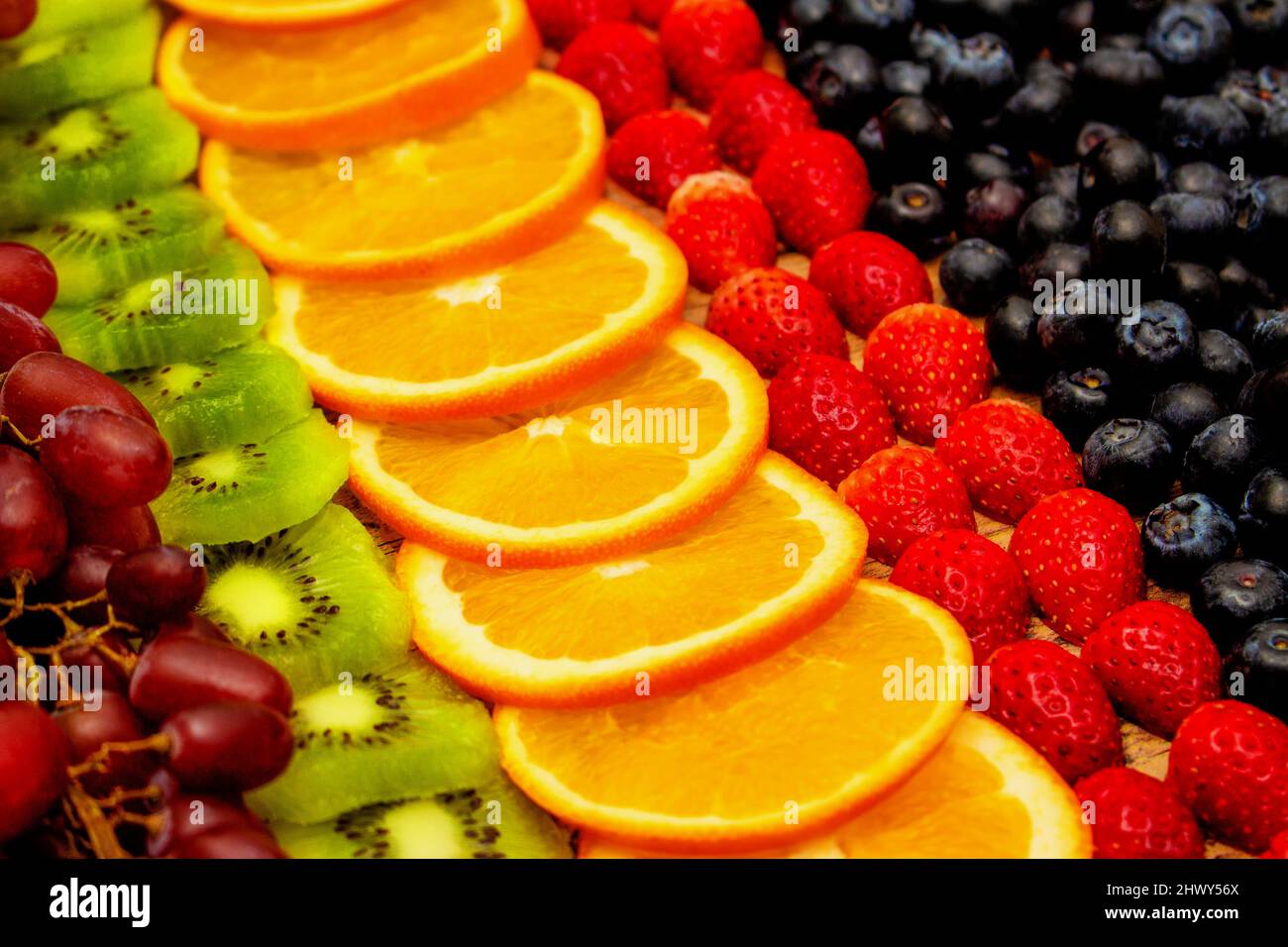 Fresh fruits concept, Arrangement in row of colorful fruits healthy as ...