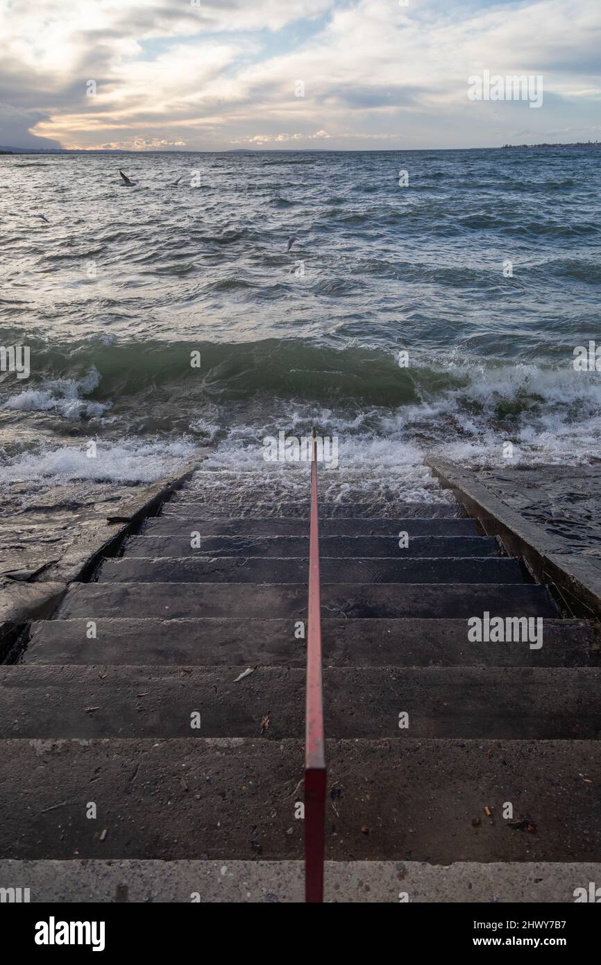 stairs in the lake constance in a storm Stock Photo - Alamy