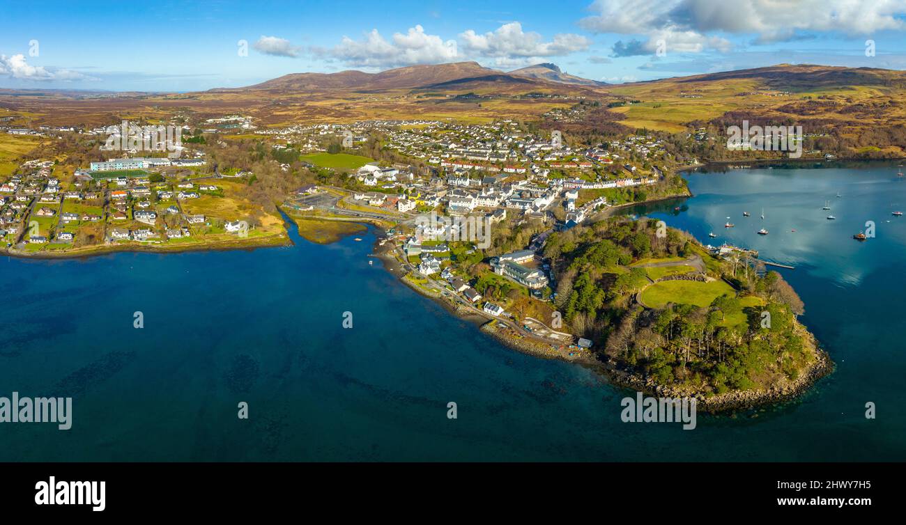 Aerial view from drone of Portree on the Isle of Skye, Scotland, UK Stock Photo - Alamy