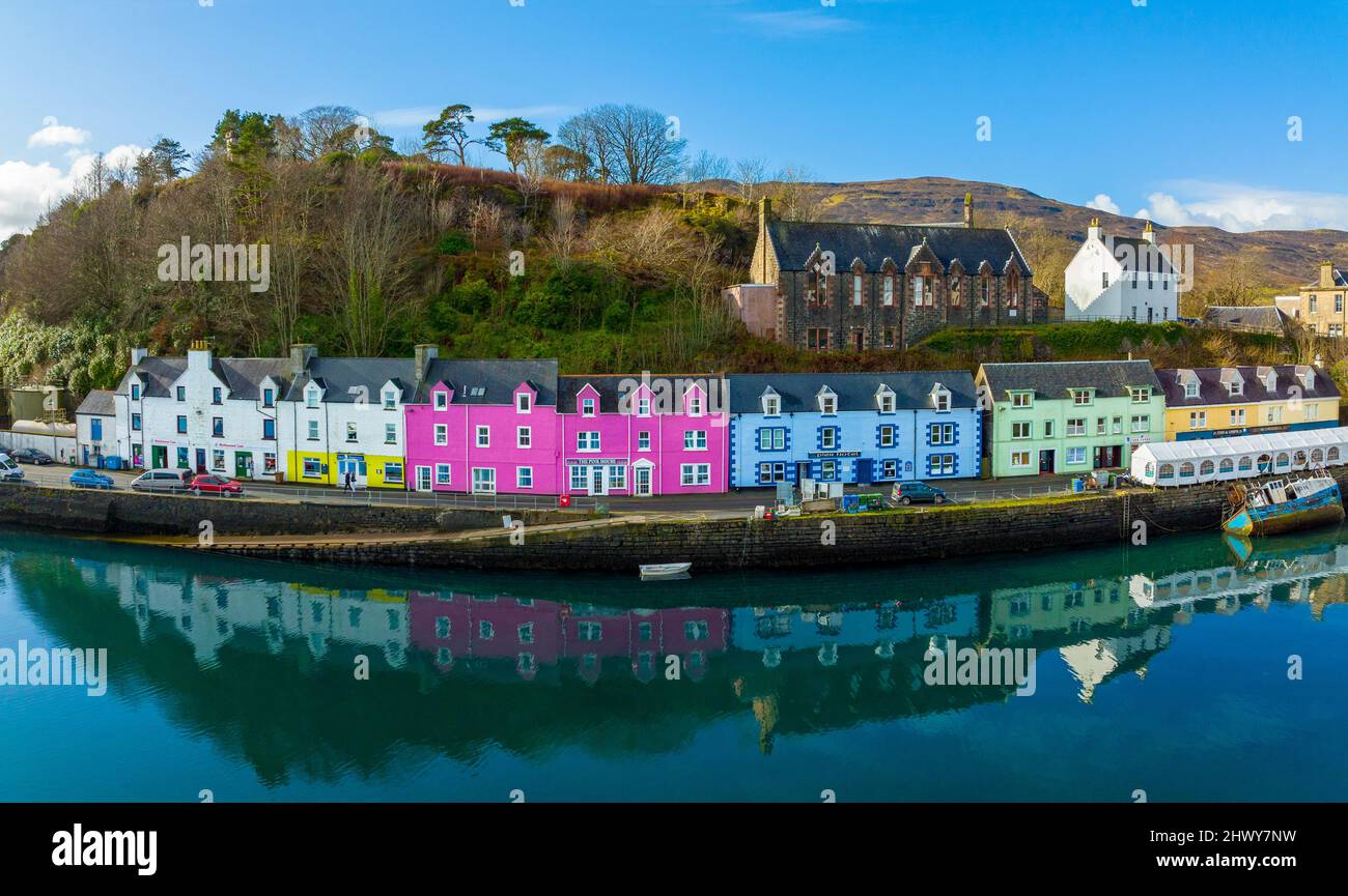 Aerial view from drone of Portree on the Isle of Skye, Scotland, UK ...