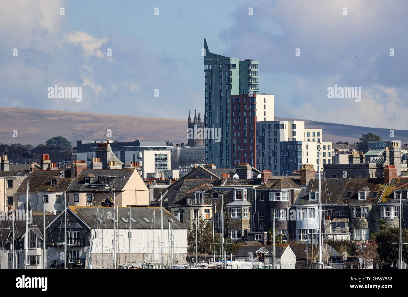 Beckley Point student high rise towers above Plymouth. Seen in a ...