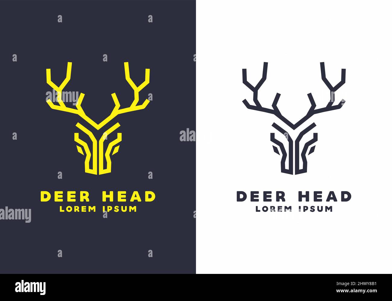Stiff art style of deer head in yellow and dark blue color design Stock ...
