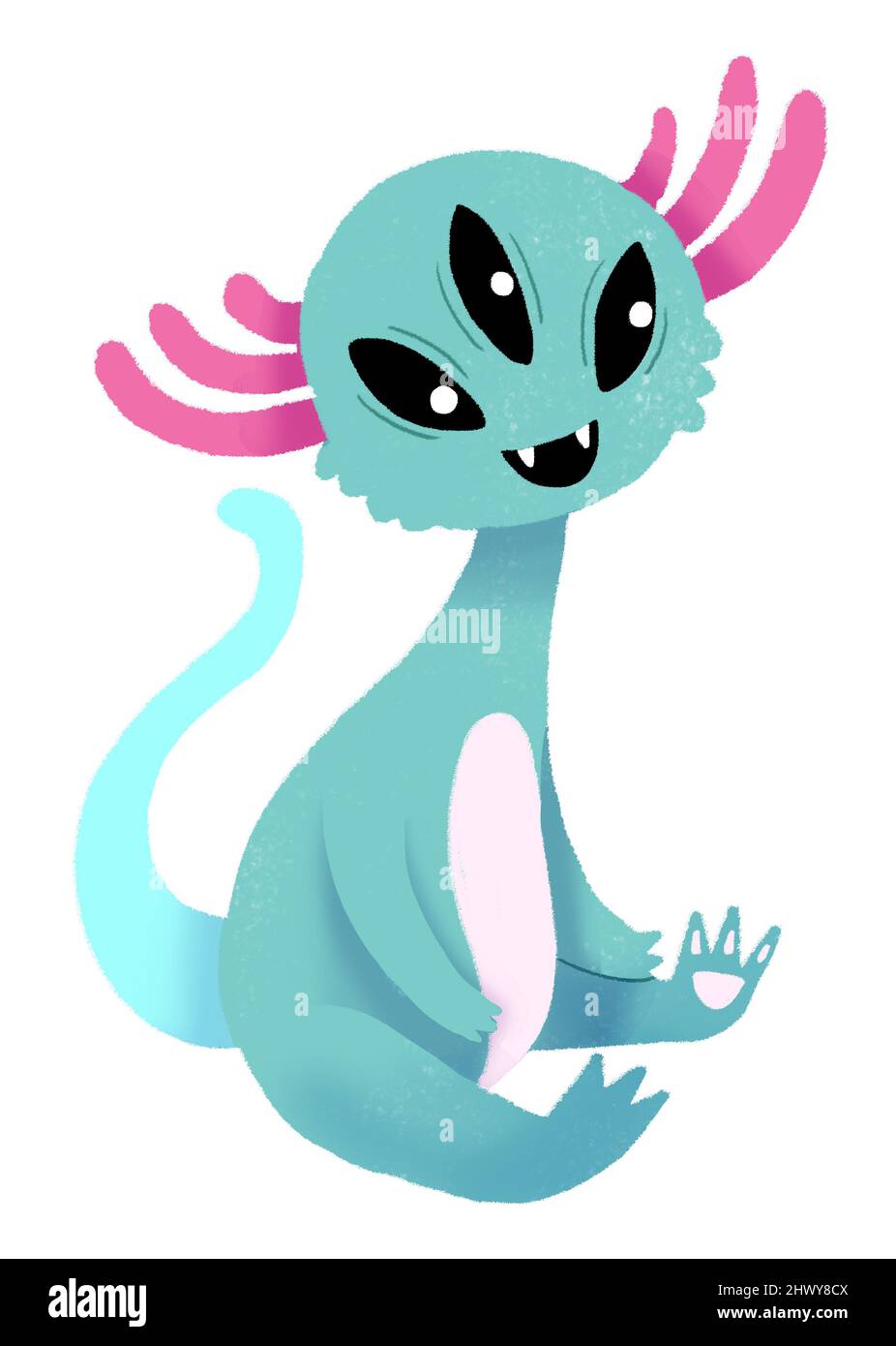 Cute cartoon blue three eyed monster with horns. Funny character ...