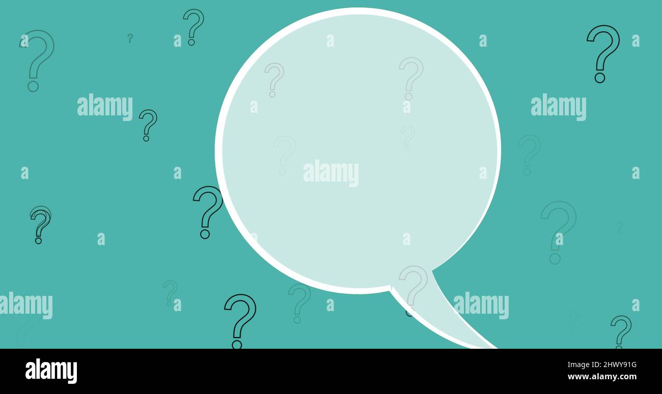 Image of speech bubble and question marks over green background Stock ...