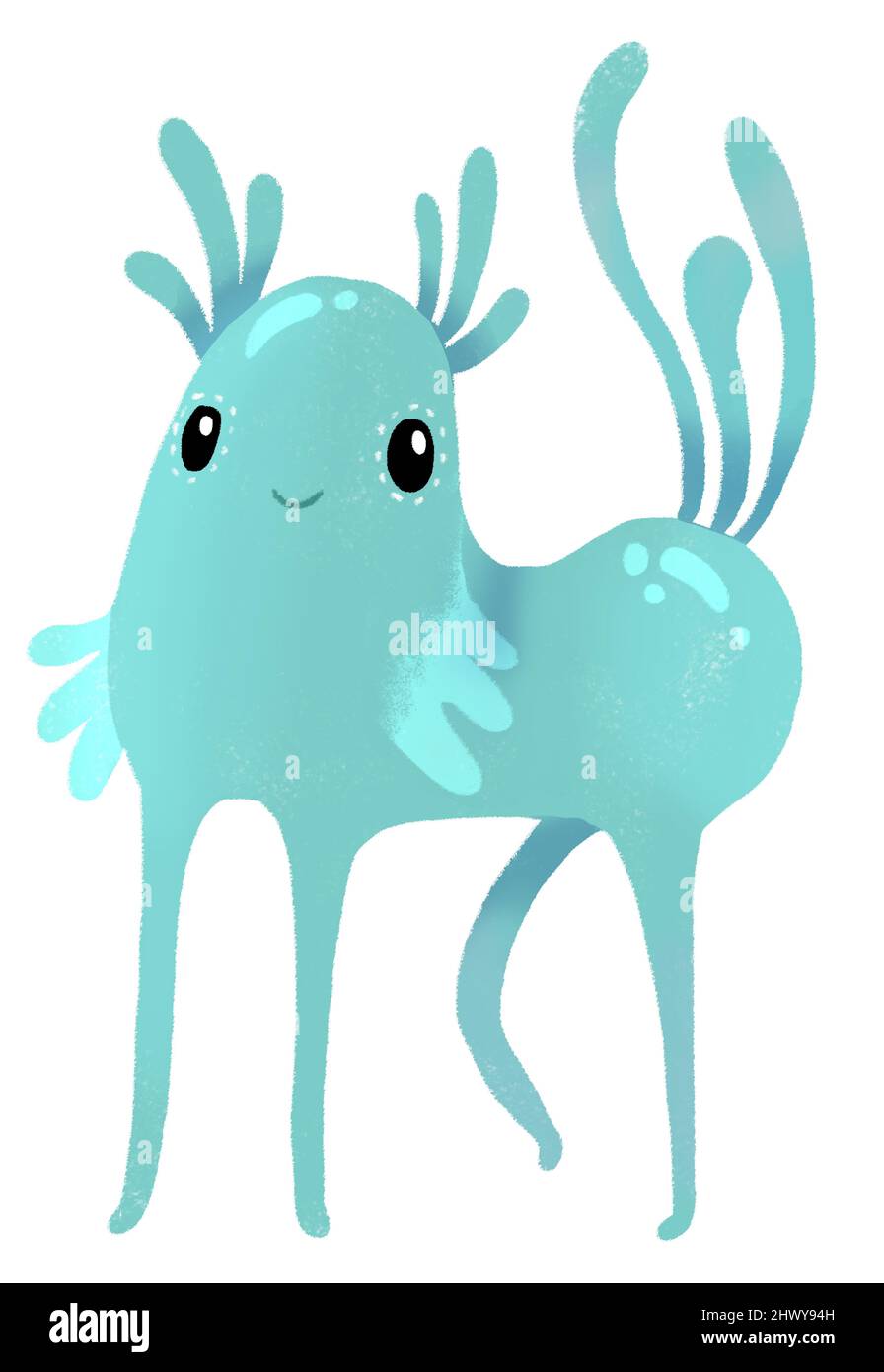 Cute cartoon blue magic monster. Funny character children illustration ...