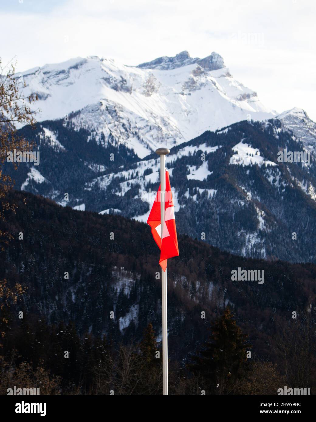 Swiss flag in the Swiss alps Stock Photo - Alamy