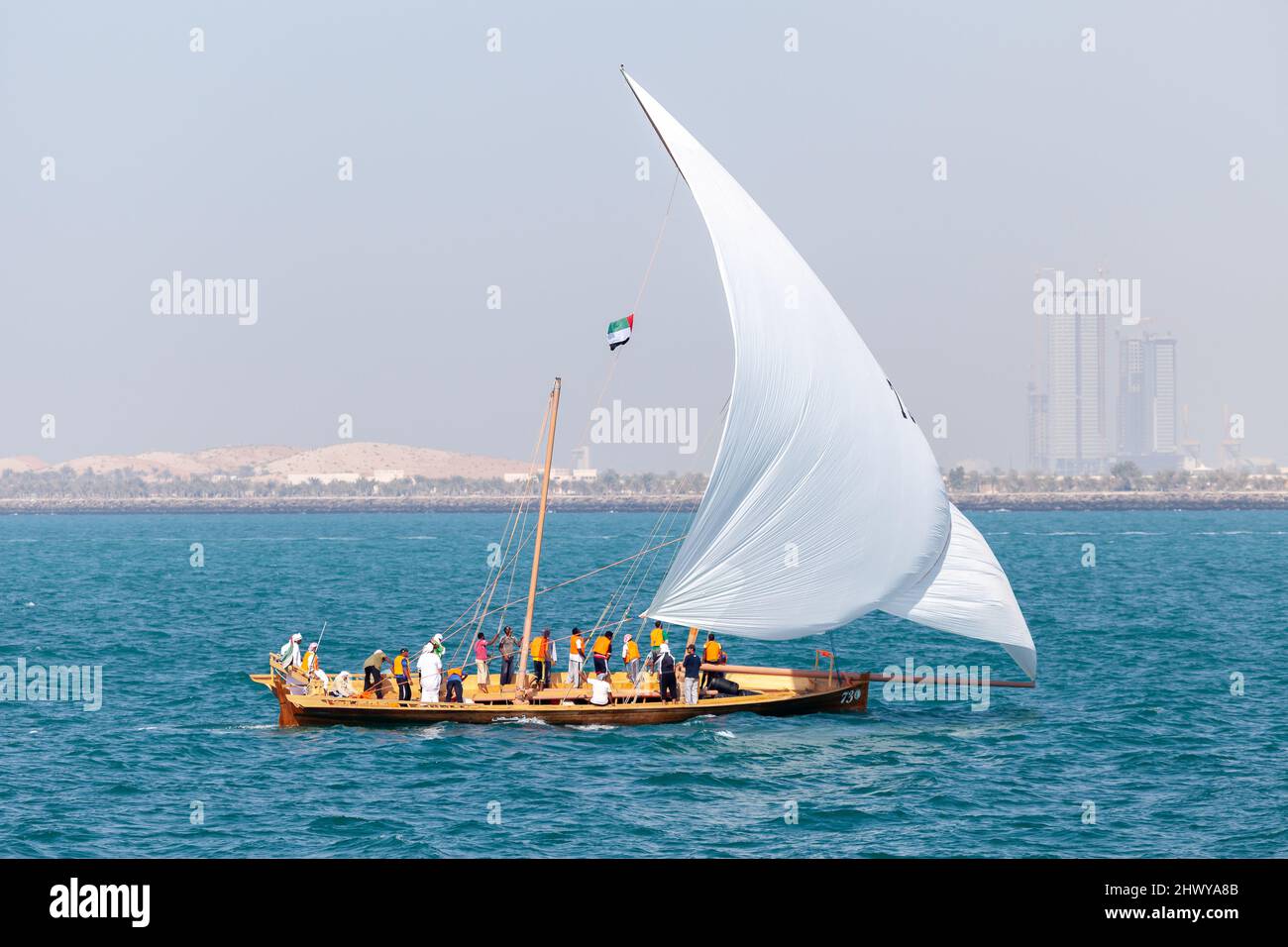 Abu Dhabi, UAE - March 17, 2013: Traditional dhow sailing race in Abu ...