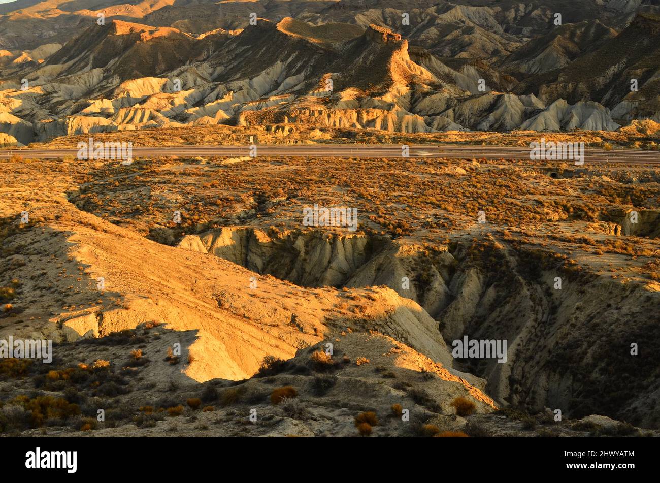 Badlands of Tabernas desert, one of the true semi-deserts of Europe ...