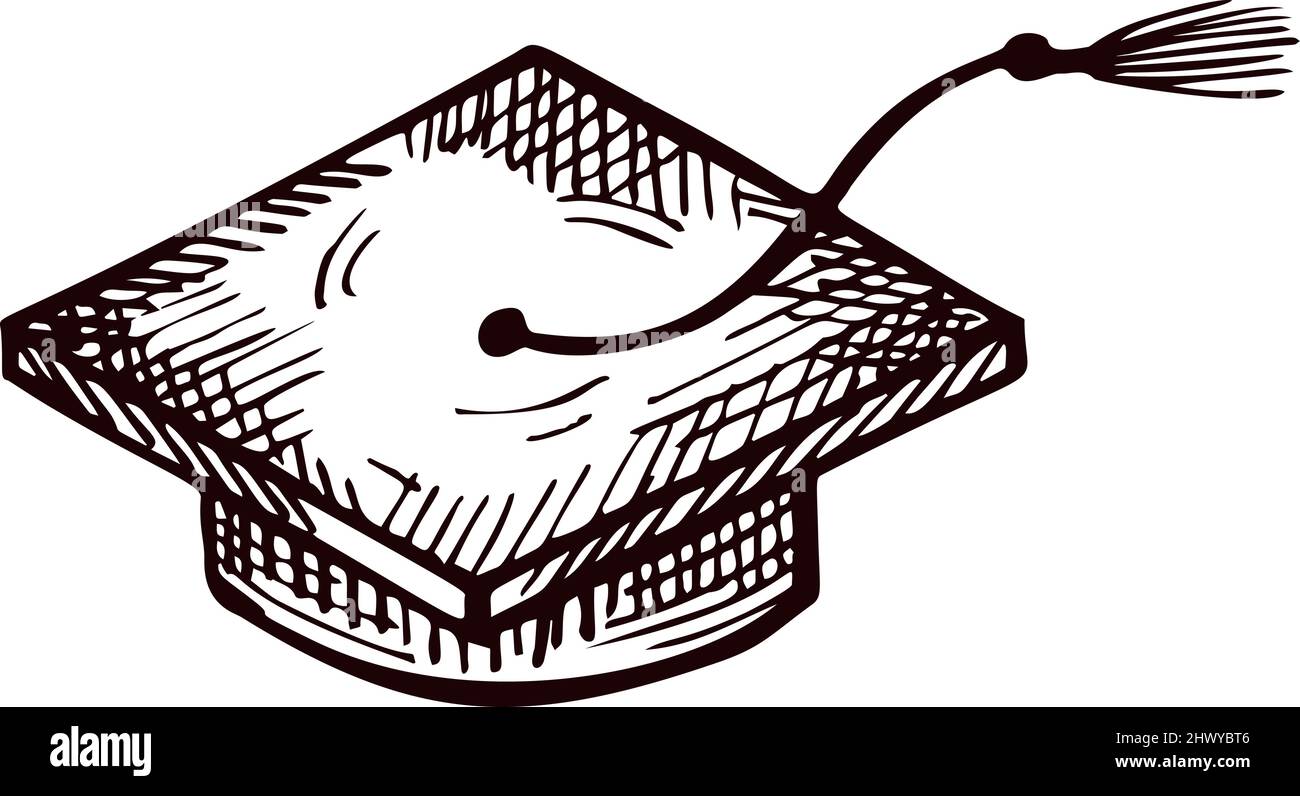 Graduate hat sketch isolated. Vintage element education in hand drawn ...