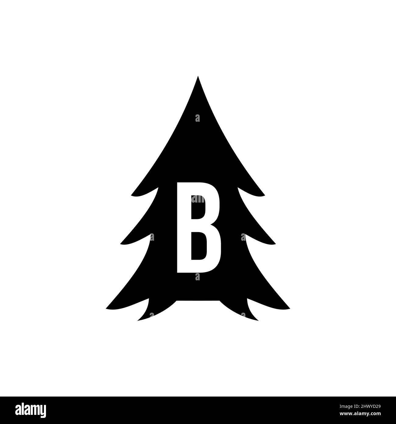 Pine Tree Logo Design On Letter B Template. Pine Tree Hotel Resort Wood ...