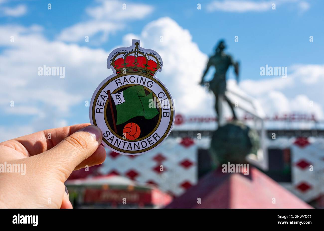June 14, 2021, Santander, Spain. The emblem of the Racing de Santander ...