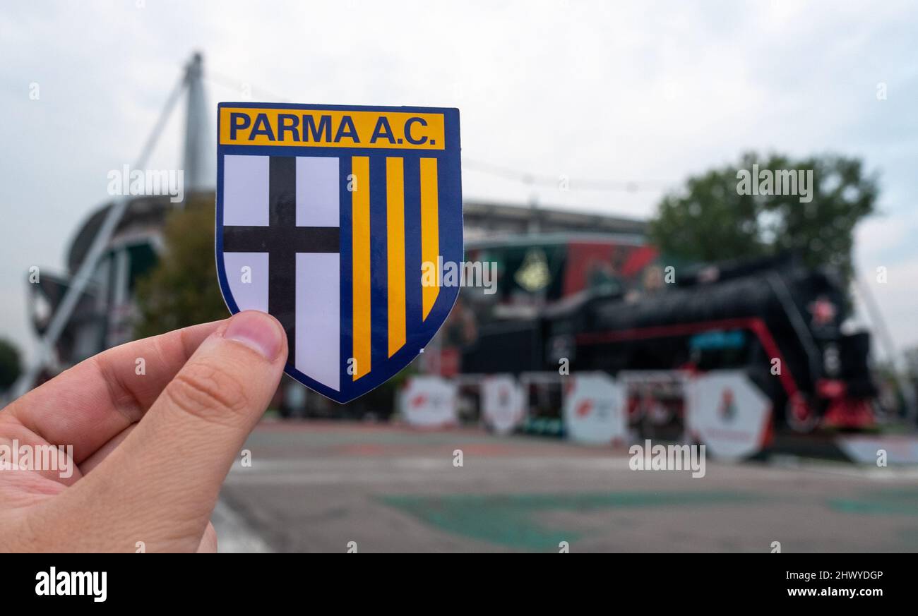 August 30, 2021, Parma. The emblem of the Parma Calcio football club ...
