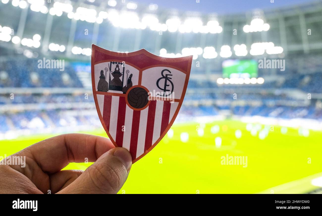 September 12, 2021, Seville, Spain. The emblem of the football club ...