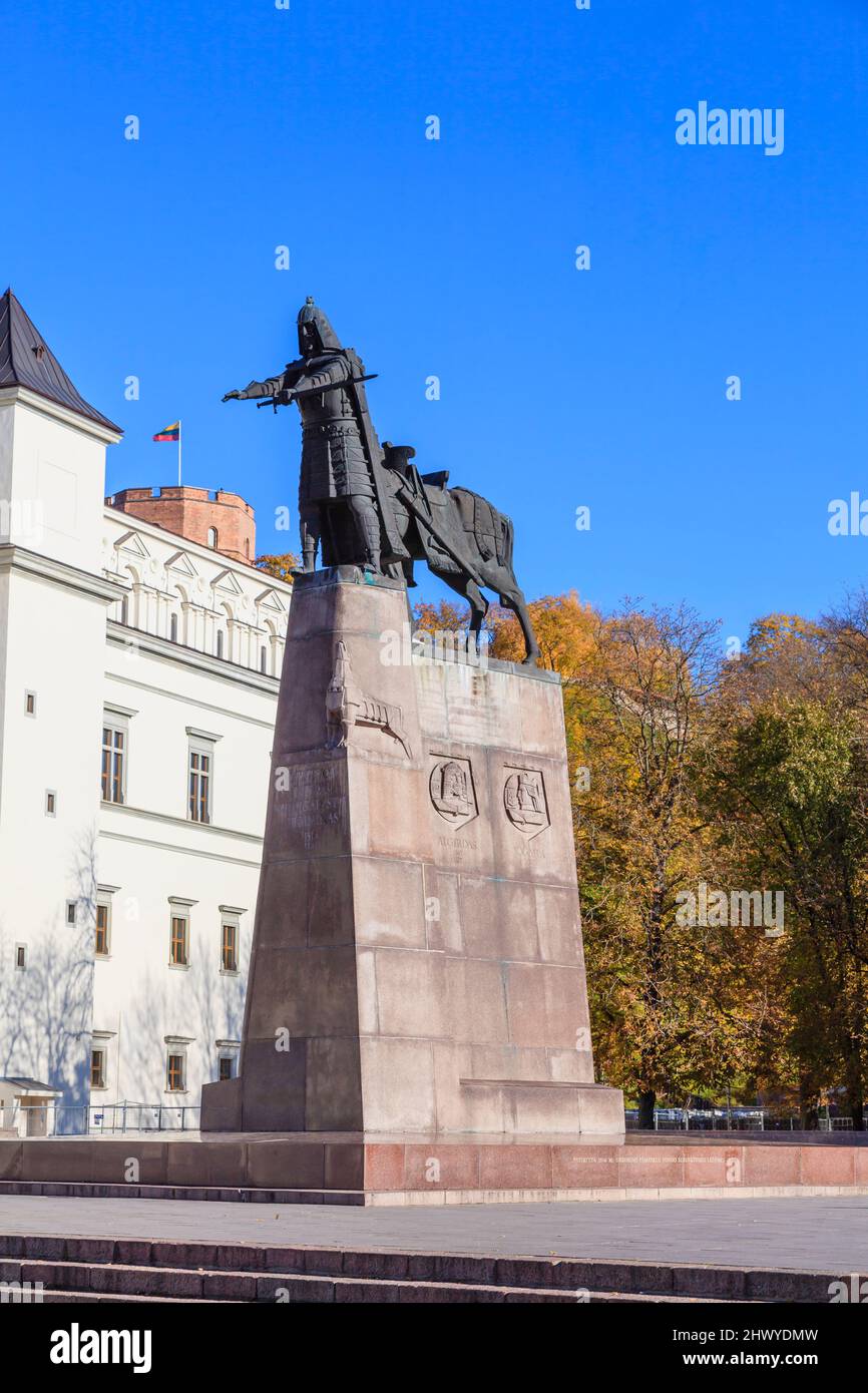 Statue of state founder, medieval knight warrior Grand Duke Gediminas ...