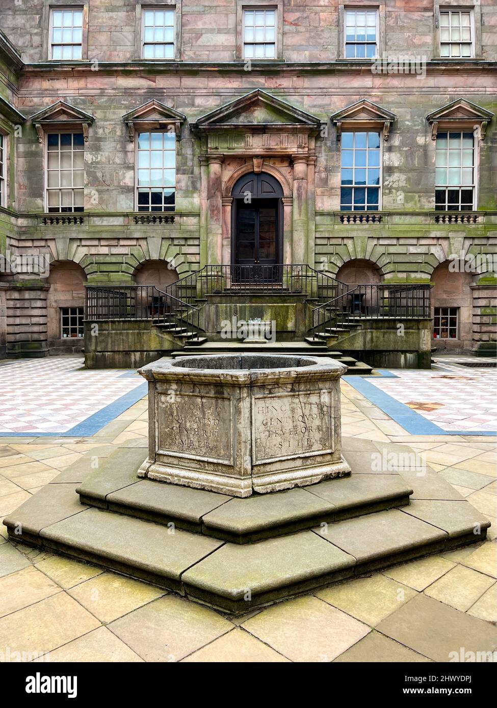 The courtyard and main entrance to Lyme Hall at Lyme Park near Disley ...