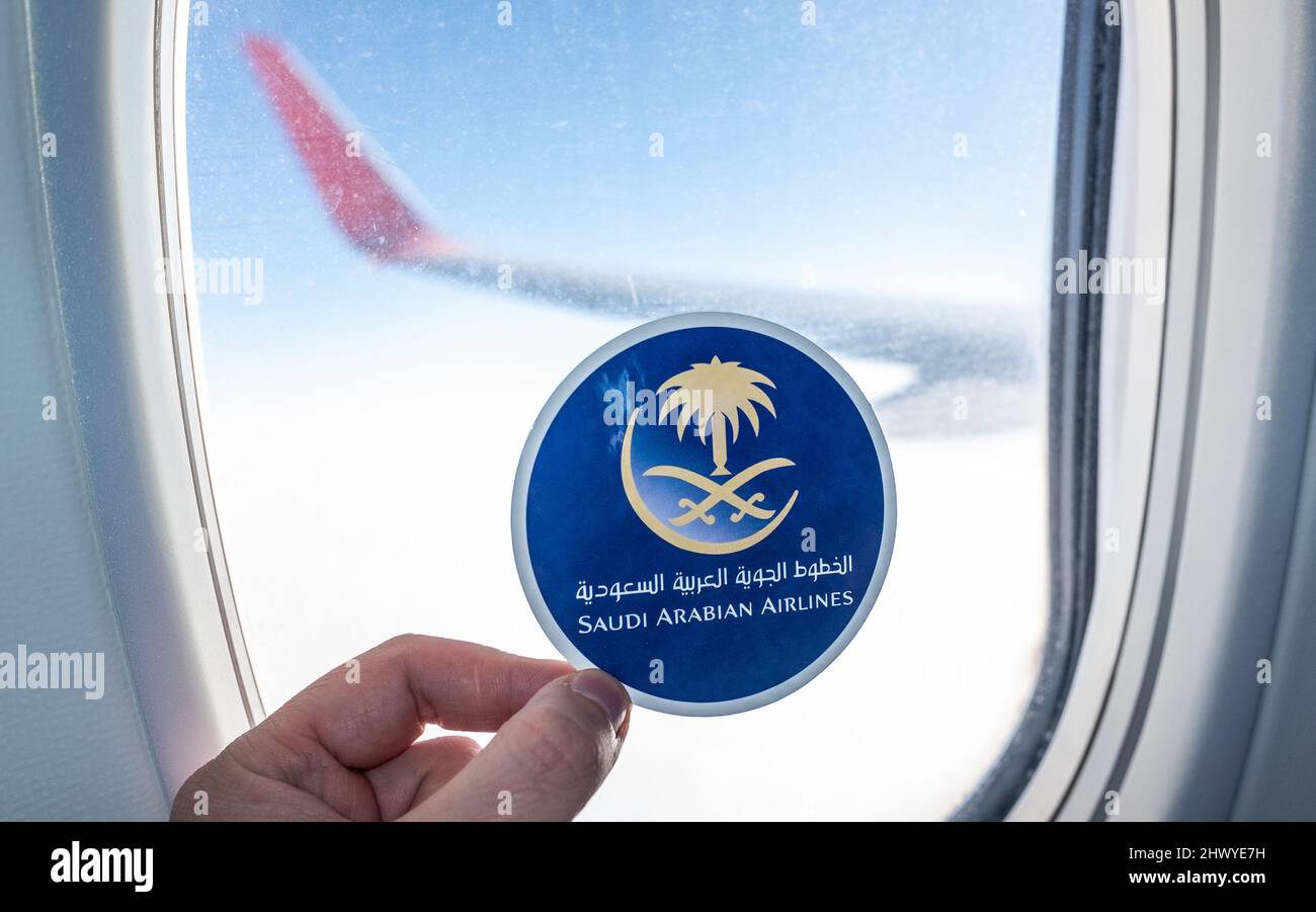 December 6, 2021, Jeddah, Saudi Arabia. The emblem of the airline Saudi ...