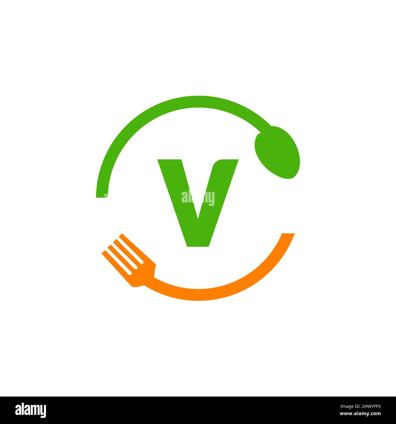 Restaurant Logo Design On Letter V With Spoon And Fork Concept Template ...