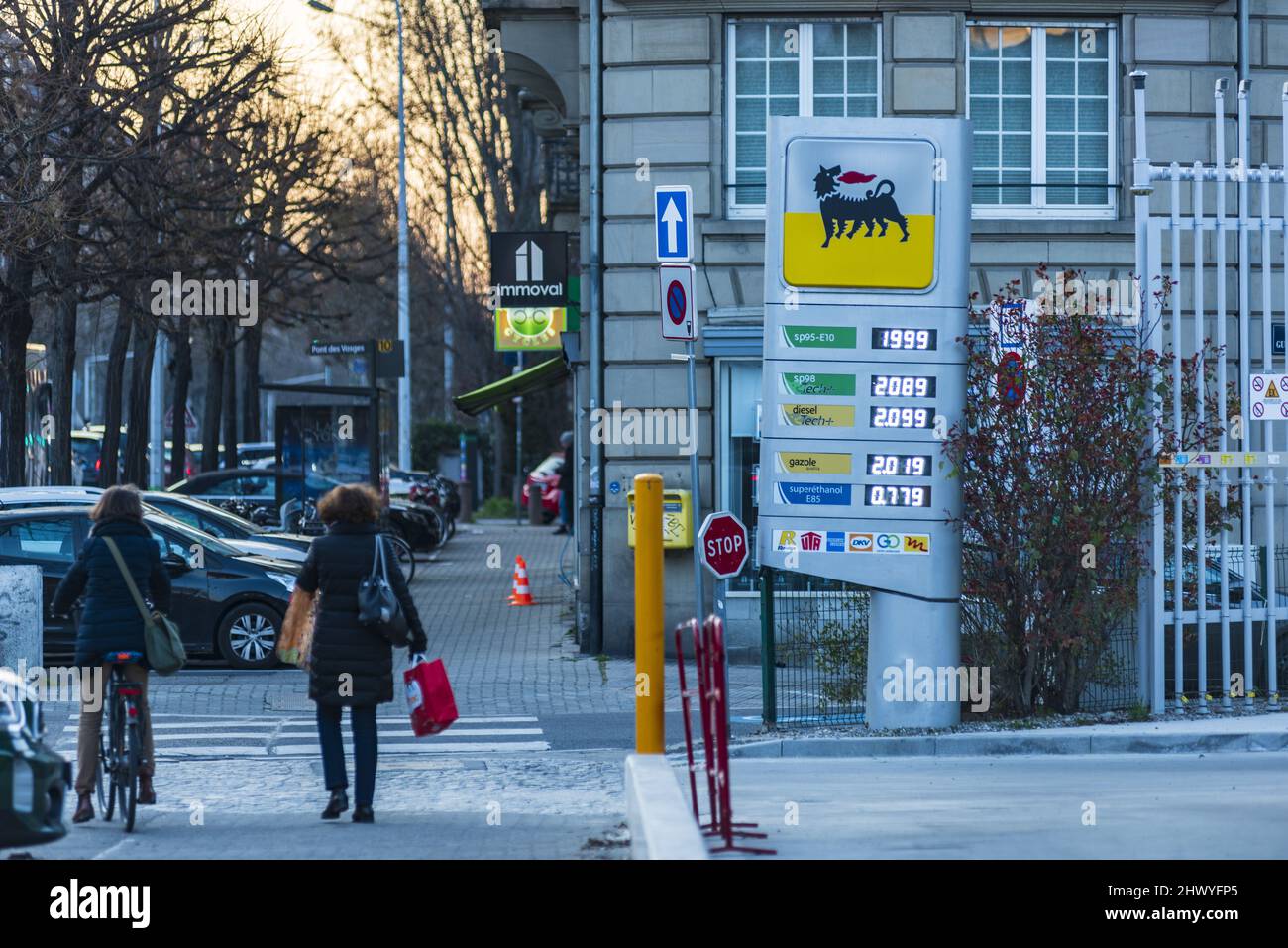 France; Alsace. Bas-Rhin (67) Strasbourg, AGIP petrol station. Gasoline ...