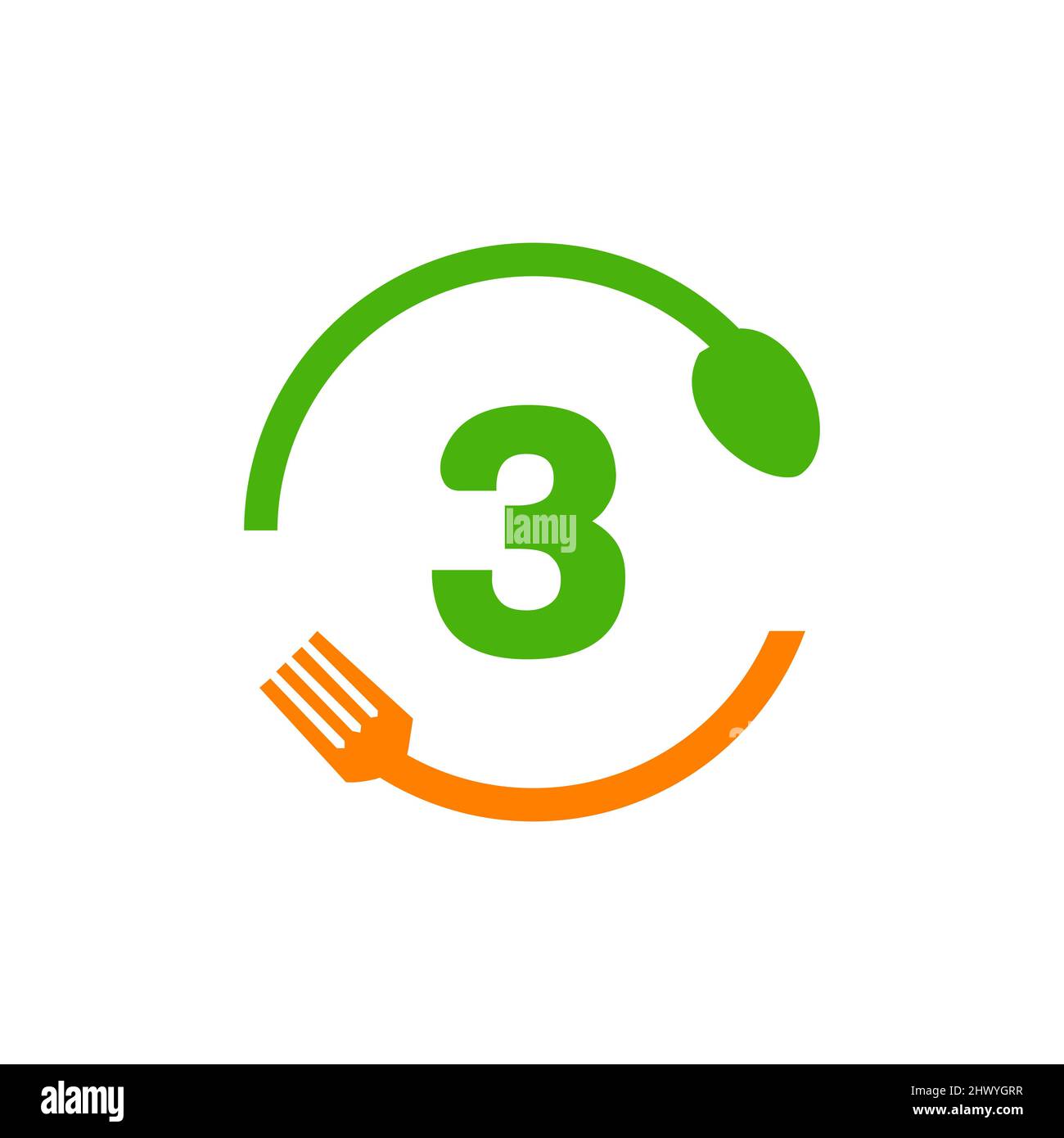 Restaurant Logo Design On Letter 3 With Spoon And Fork Concept Template ...