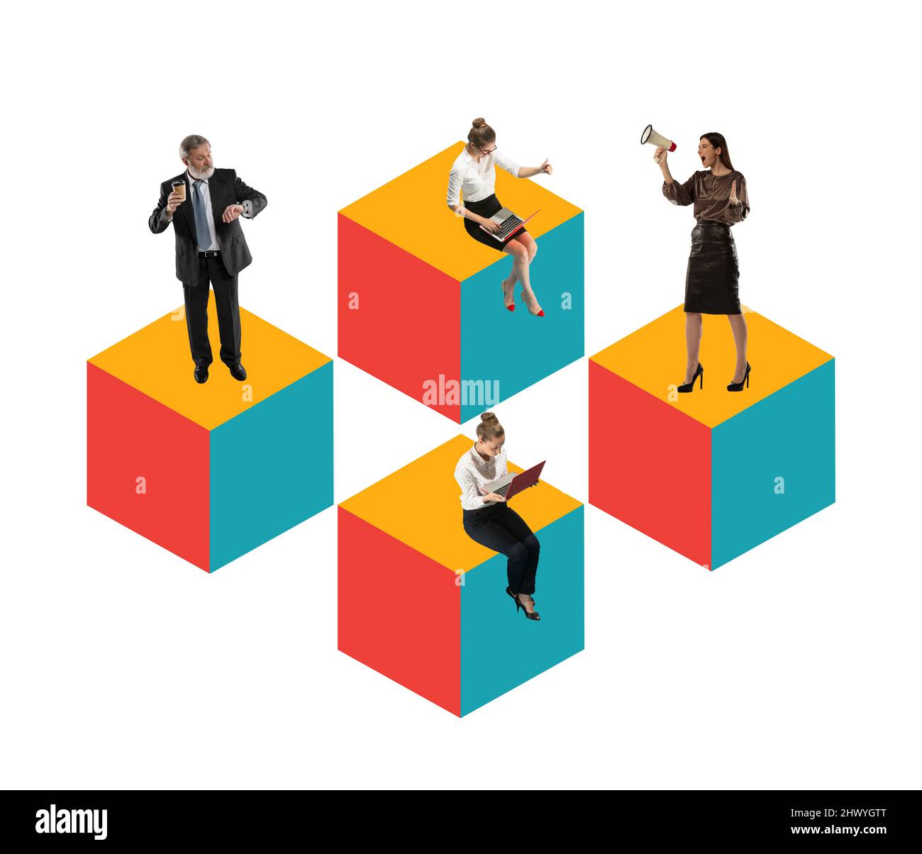 Creative colorful design. Business people, employees during working day ...