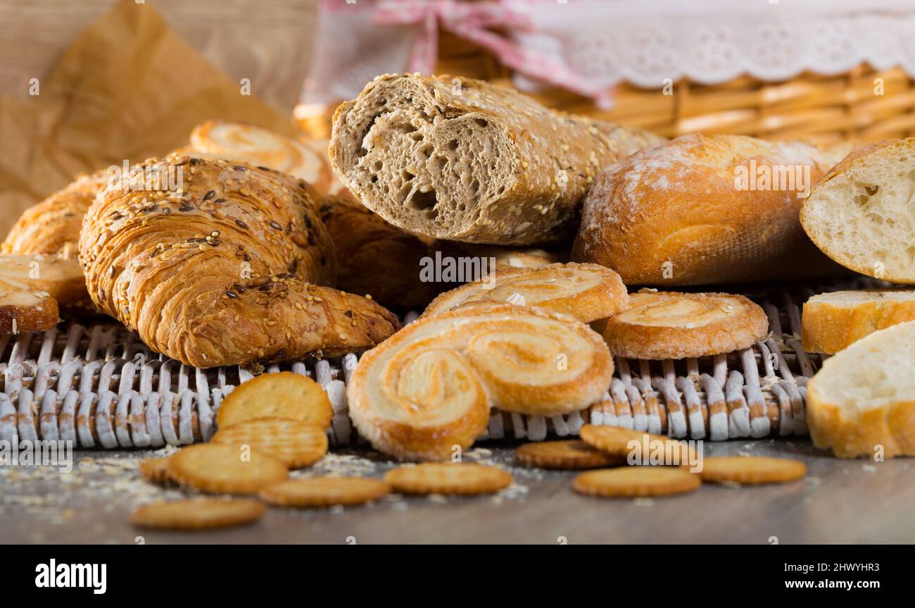Different assortment of bread and bakery products Stock Photo - Alamy
