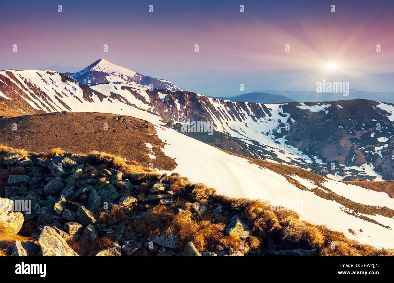 Majestic sunset in the mountains landscape. Carpathian, Ukraine Stock ...