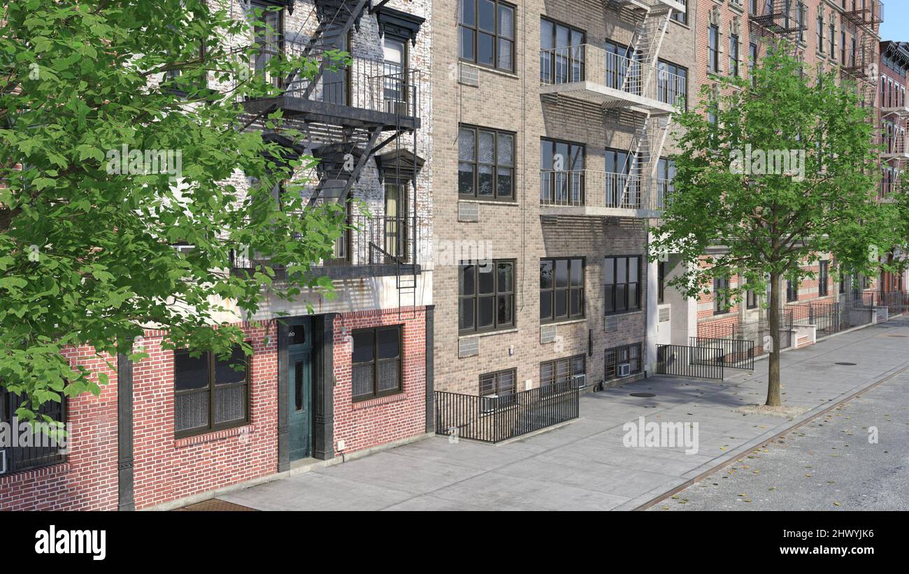 Vintage terraced city style apartment building entrance. 3d ...
