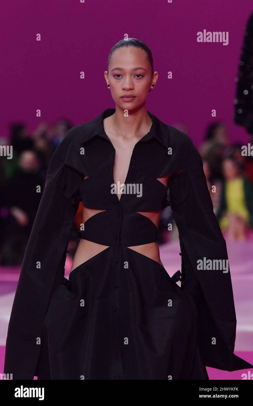 Model Selena Forrest walks on the runway at the Valentino fashion show ...