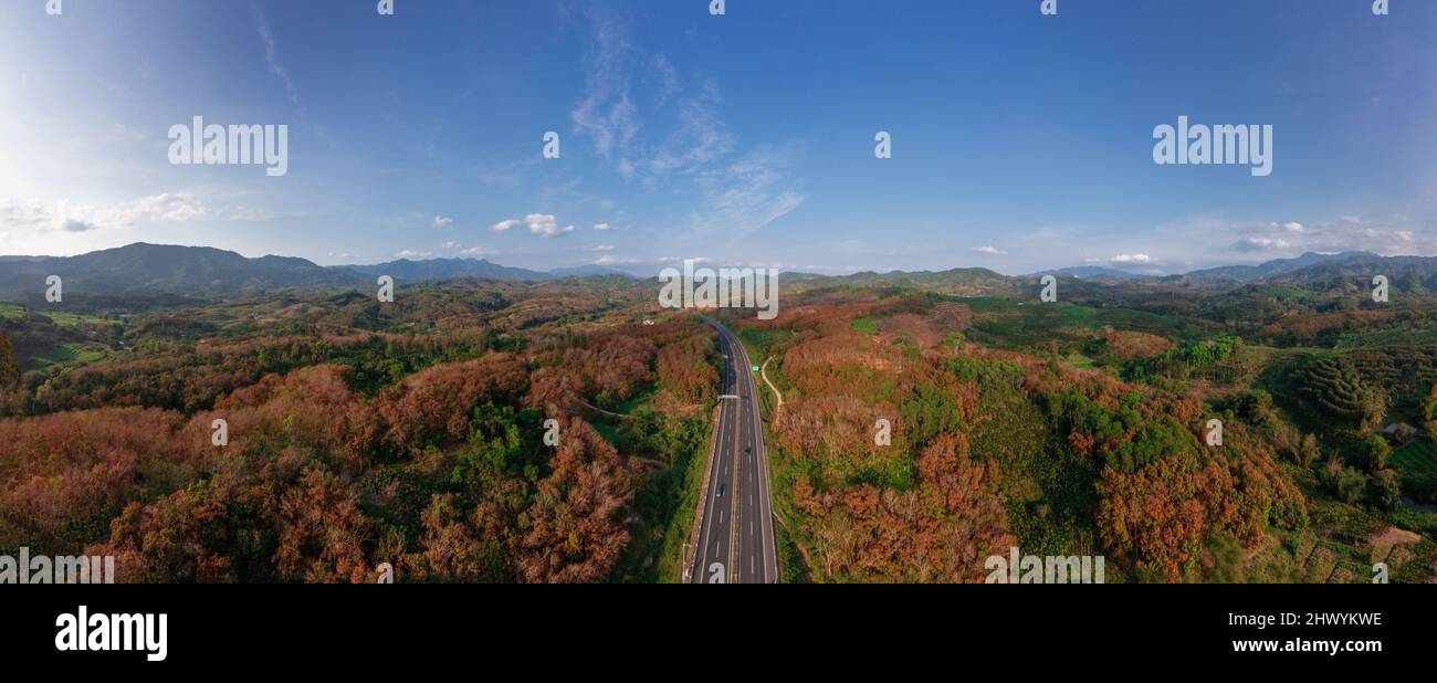 Aerial photo of highway above on mountains Stock Photo - Alamy