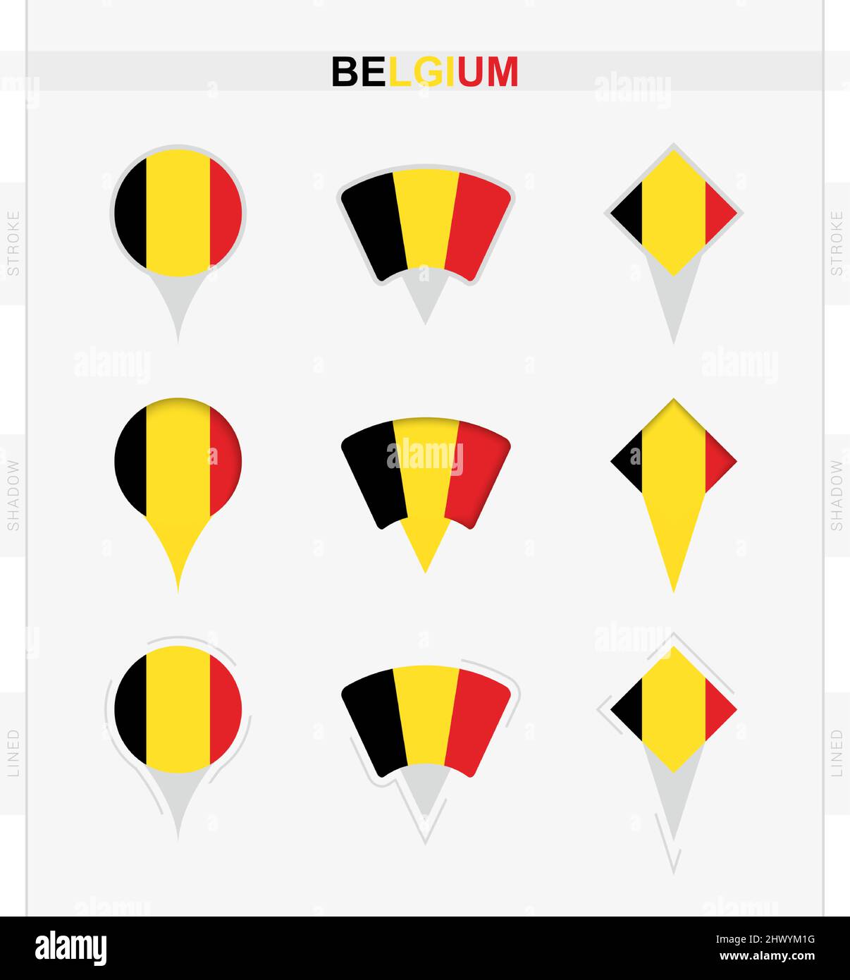 Belgium flag, set of location pin icons of Belgium flag. Vector ...