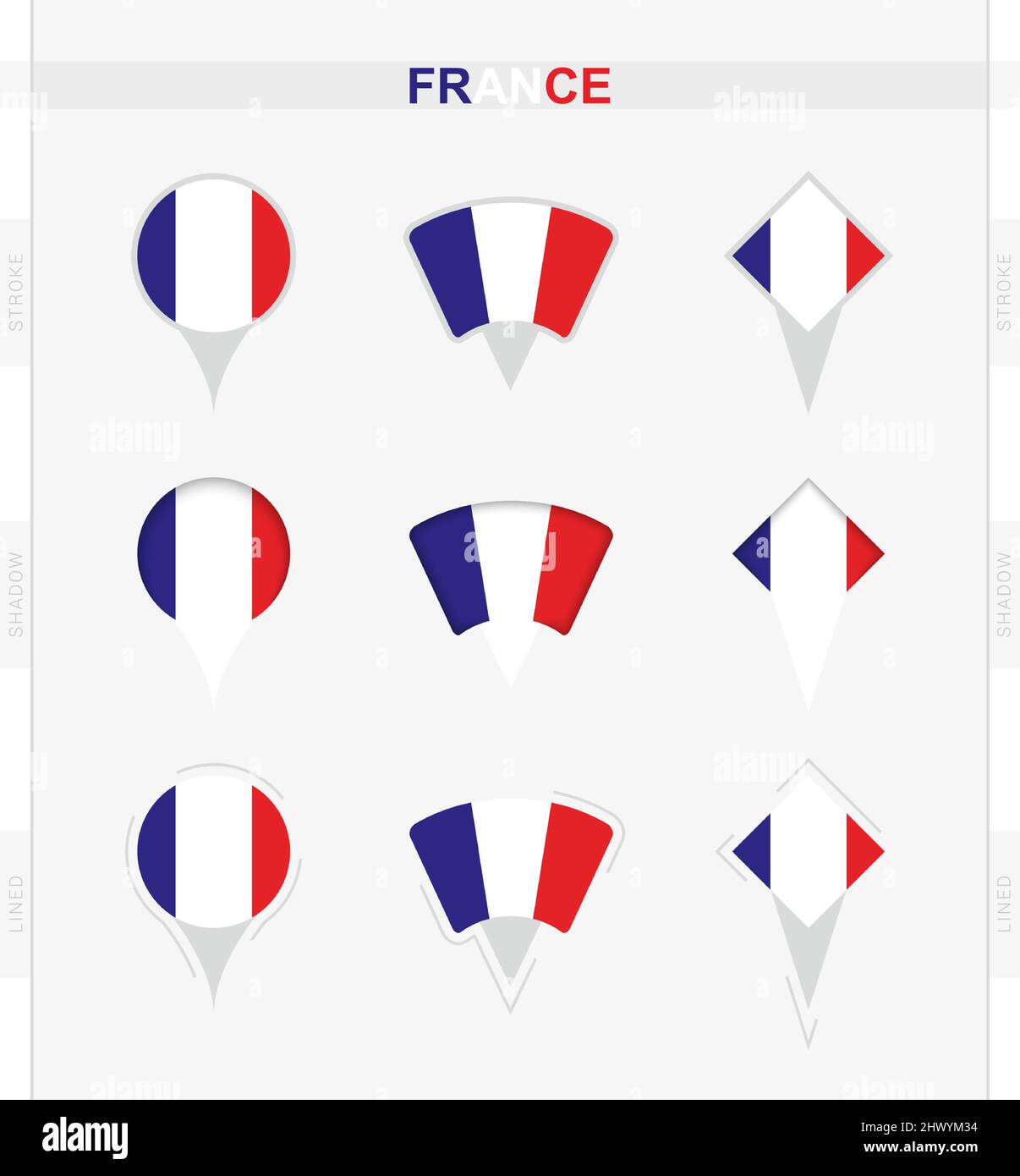 France flag, set of location pin icons of France flag. Vector ...