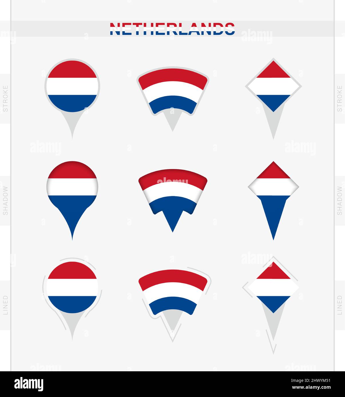 Netherlands flag, set of location pin icons of Netherlands flag. Vector ...