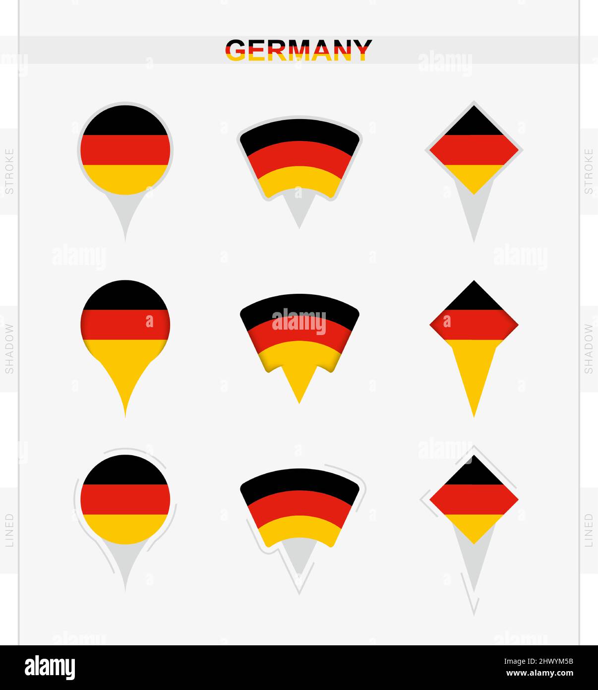 Germany flag, set of location pin icons of Germany flag. Vector illustration of national symbols ...
