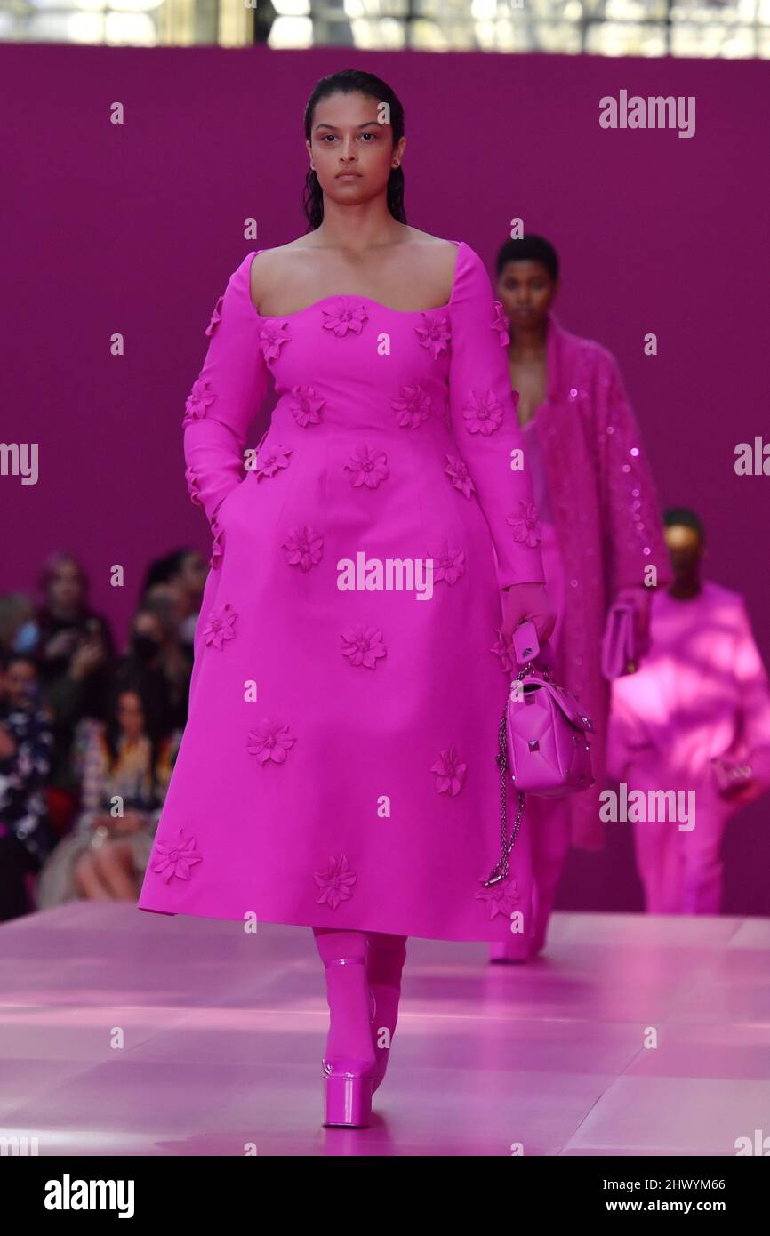 Model Devyn Garcia walks on the runway at the Valentino fashion show ...