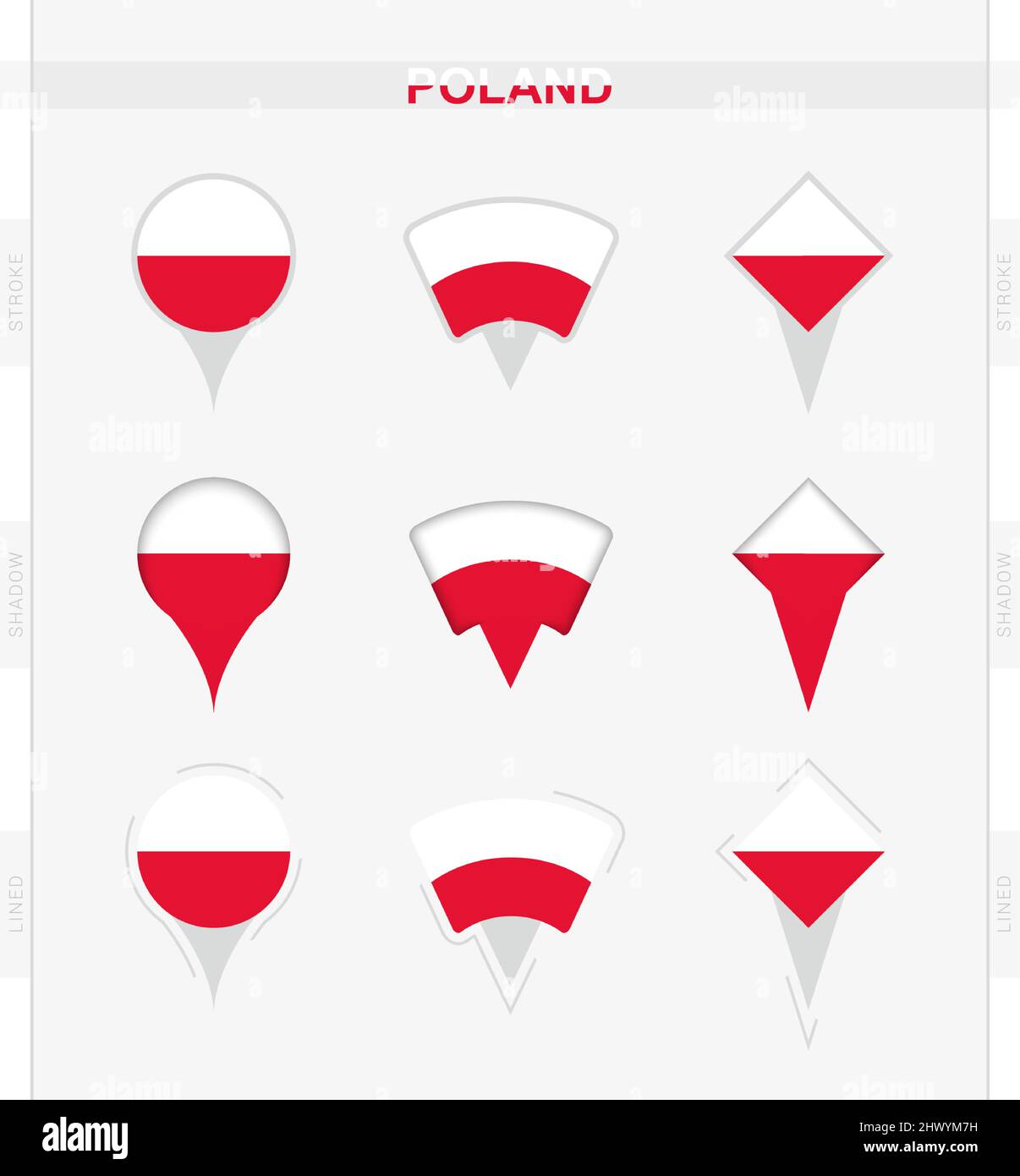 Poland flag, set of location pin icons of Poland flag. Vector ...