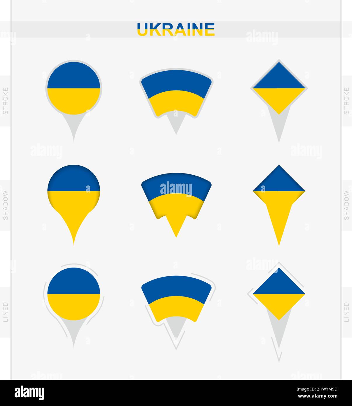 Ukraine flag, set of location pin icons of Ukraine flag. Vector ...
