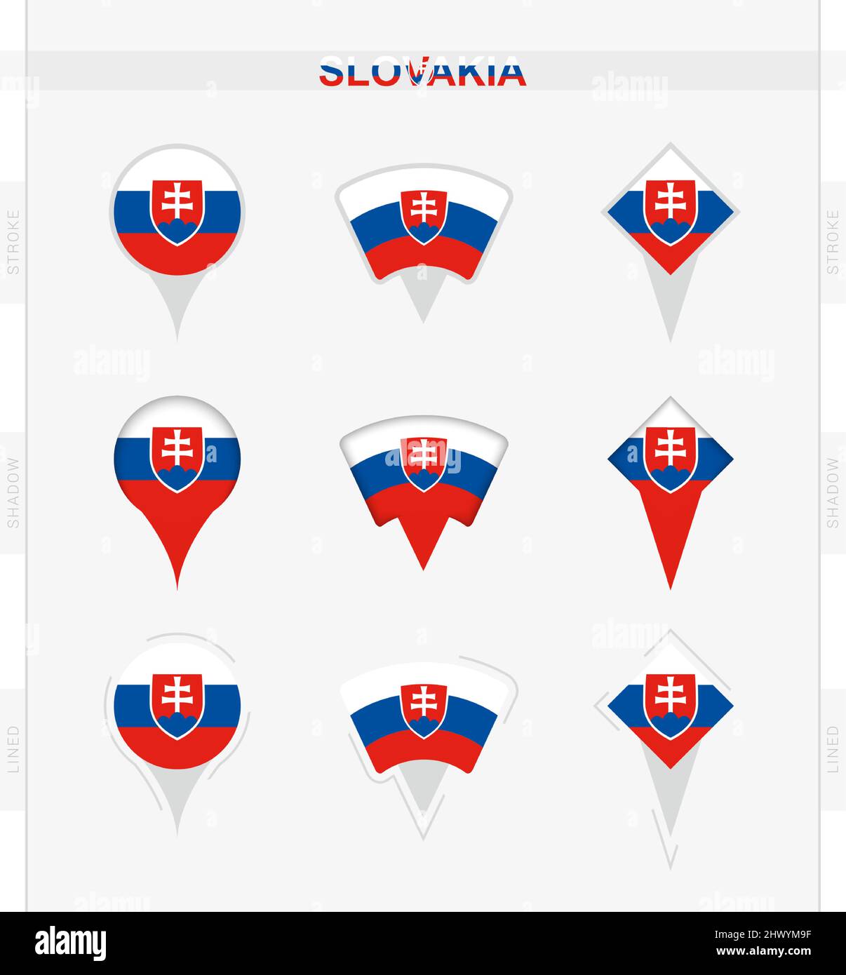 Slovakia flag, set of location pin icons of Slovakia flag. Vector ...