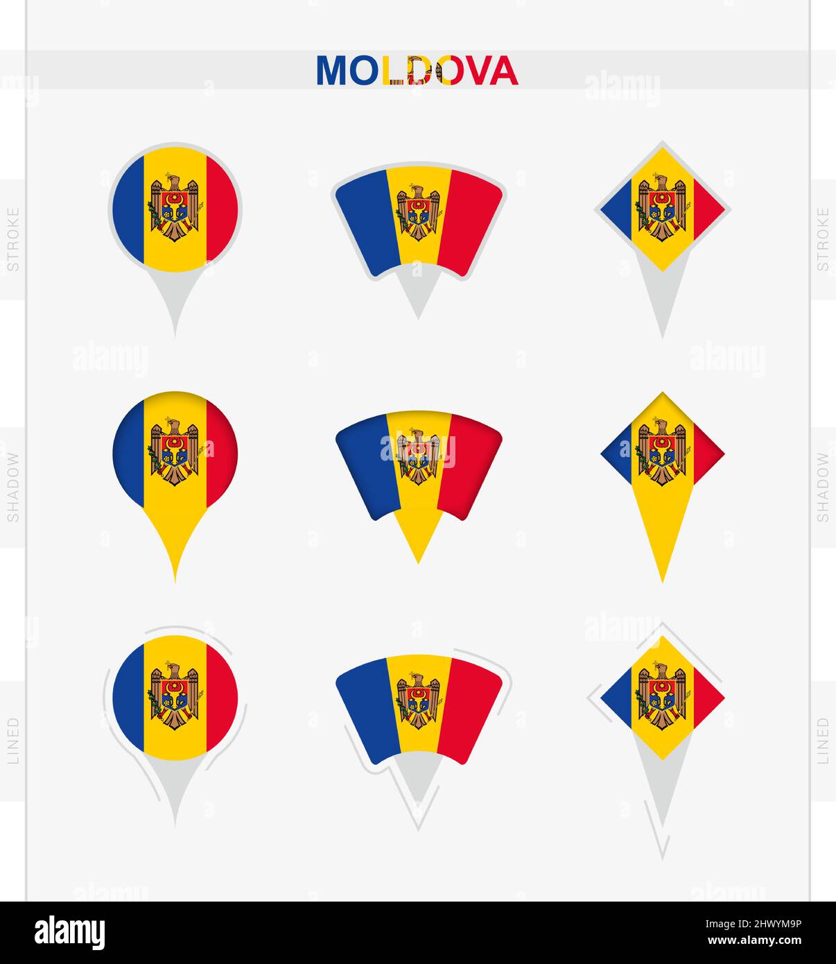 Moldova flag, set of location pin icons of Moldova flag. Vector ...
