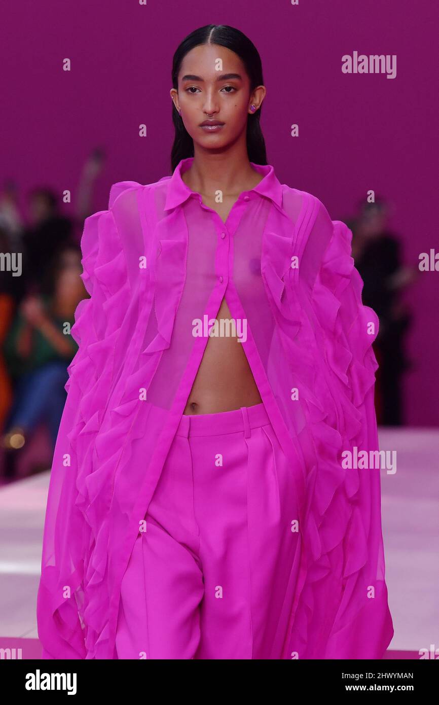 Model Mona Tougaard walks on the runway at the Valentino fashion show ...